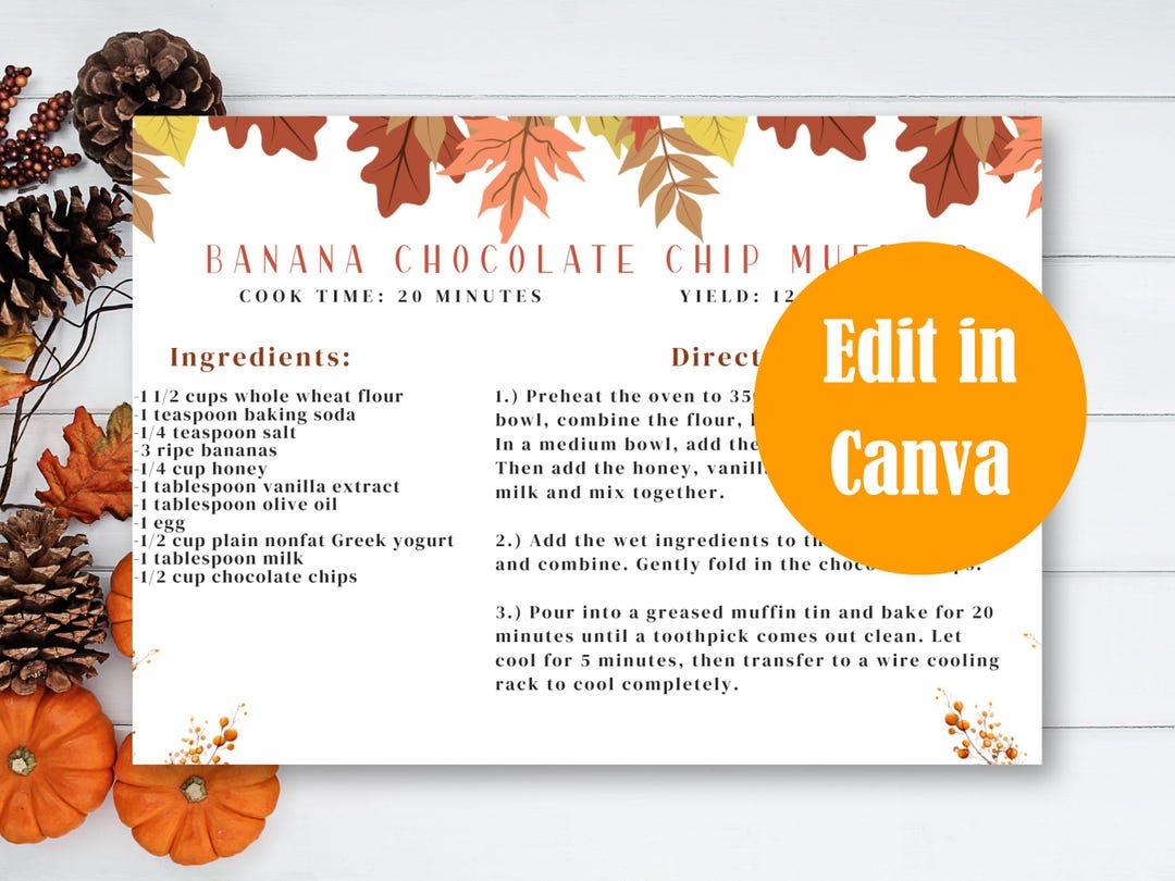 Autumn Recipe Card Editable Template; Thanksgiving Recipe Card Template ...