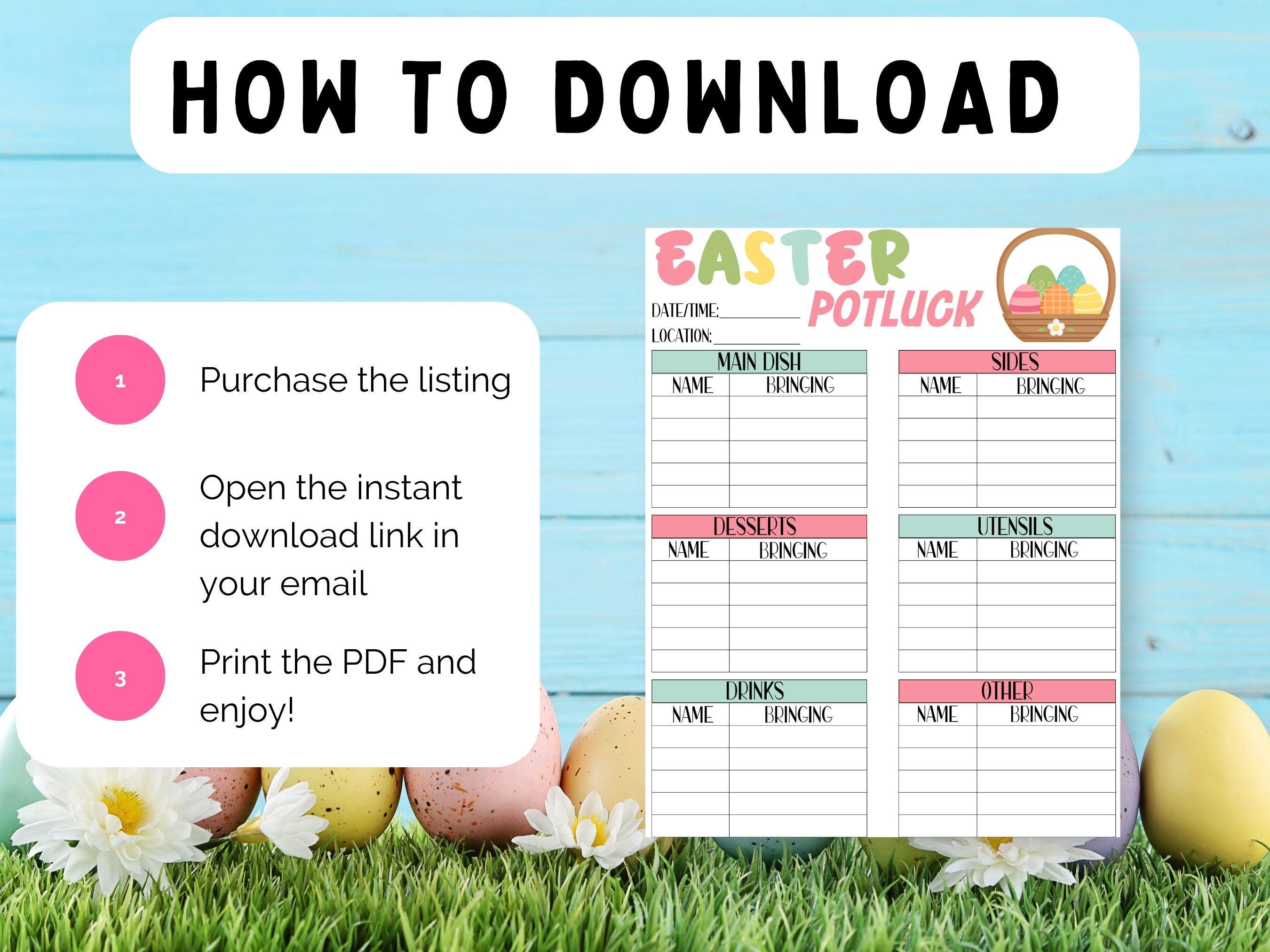 Easter Potluck Sign up Sheet PDF; Printable & Fillable Easter Sign up ...