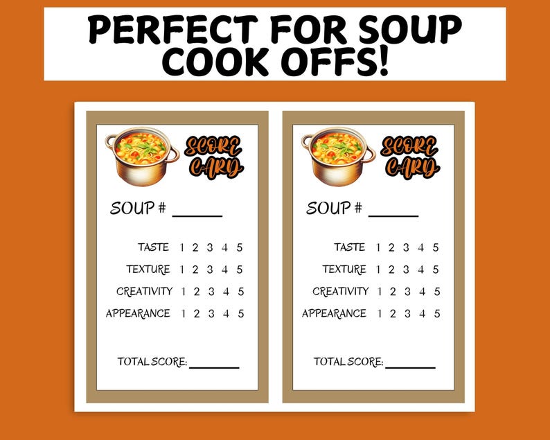 Printable Soup Score Cards; for Soup Cook Offs or Soup Parties; 2 ...