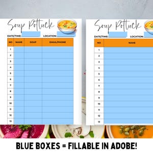 Soup Potluck Sign up Sheet PDF; Printable & Fillable Soup Sign up Sheet ...
