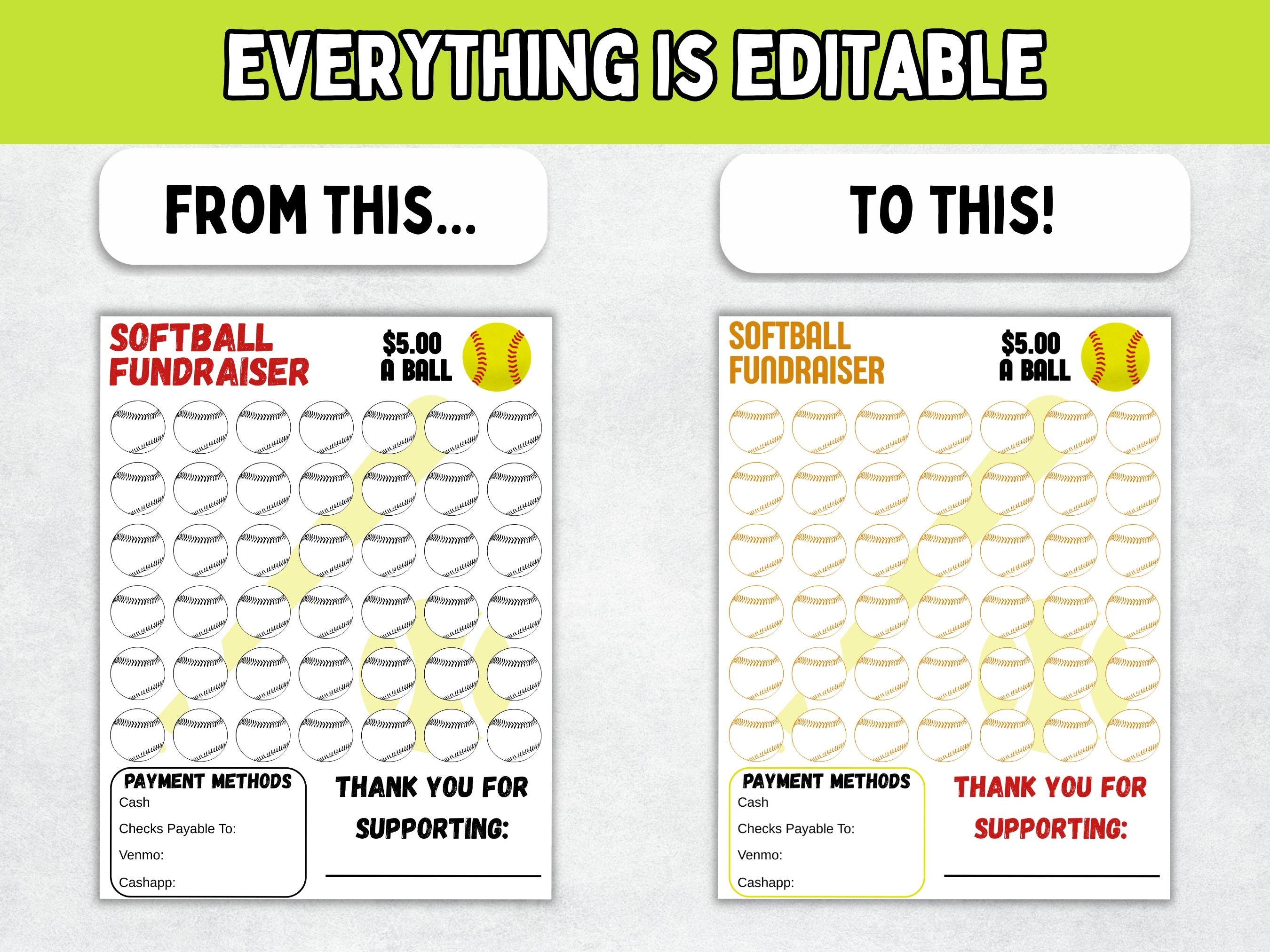 Editable Softball Fundraiser Printable; Color the Softballs Fundraiser ...