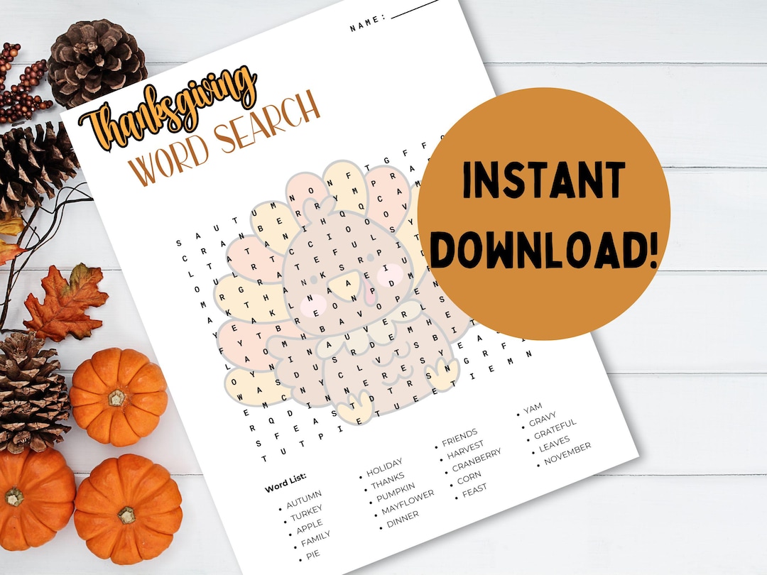 Thanksgiving Word Search for Kids PDF; Fall Word Search; Thanksgiving ...