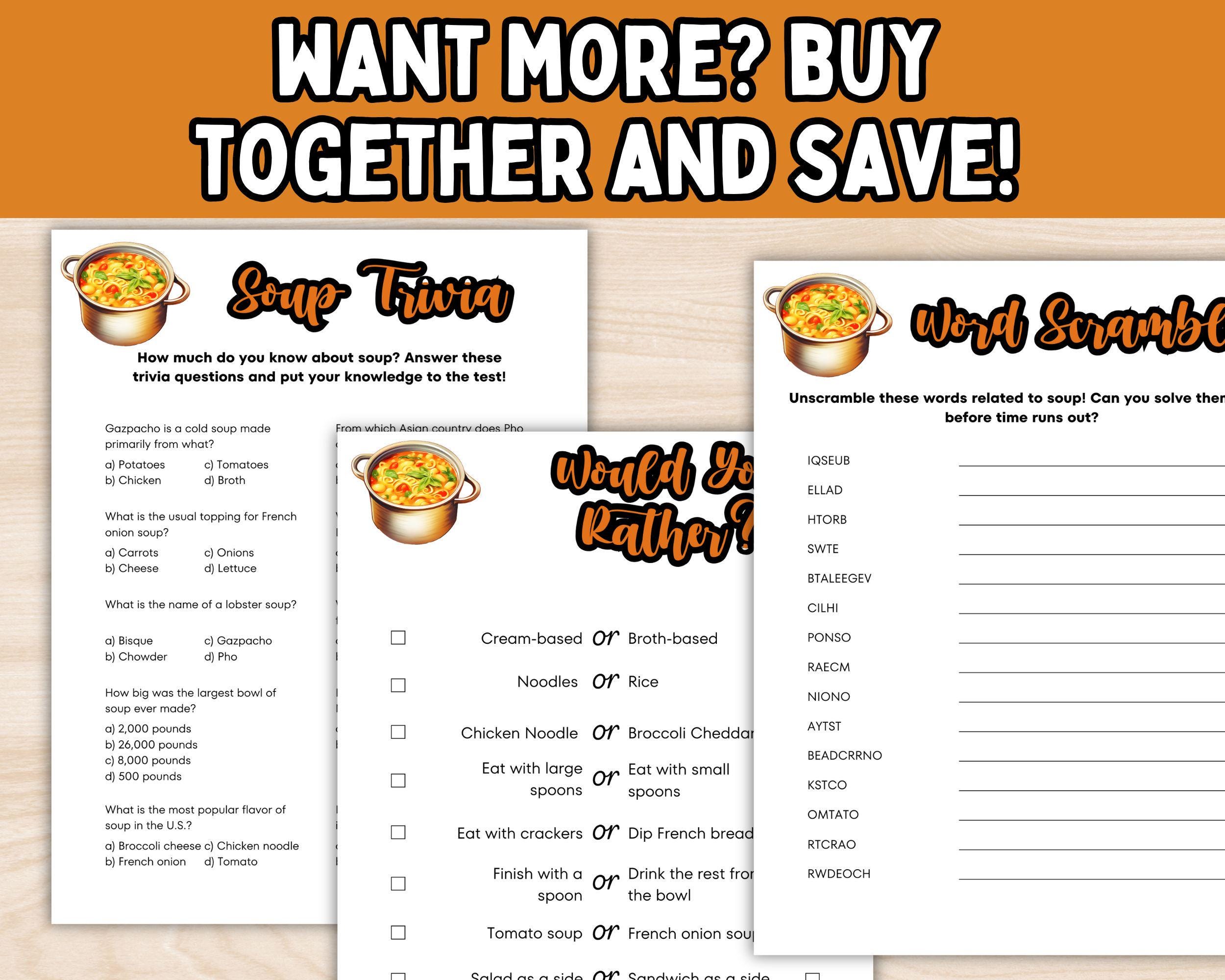 Soup Games PDF; Printable "alphabet Soup" Game; Soup Party Game; Soup ...
