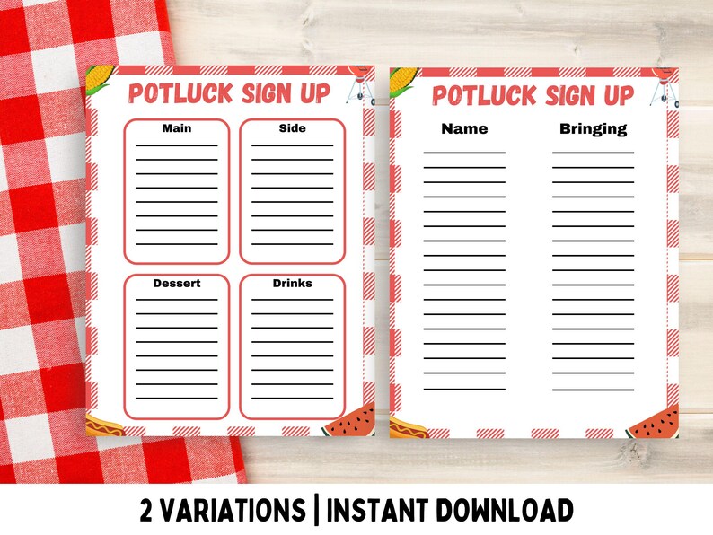 BBQ Potluck Signup Sheet; Fillable & Printable for Summer Potluck Party ...