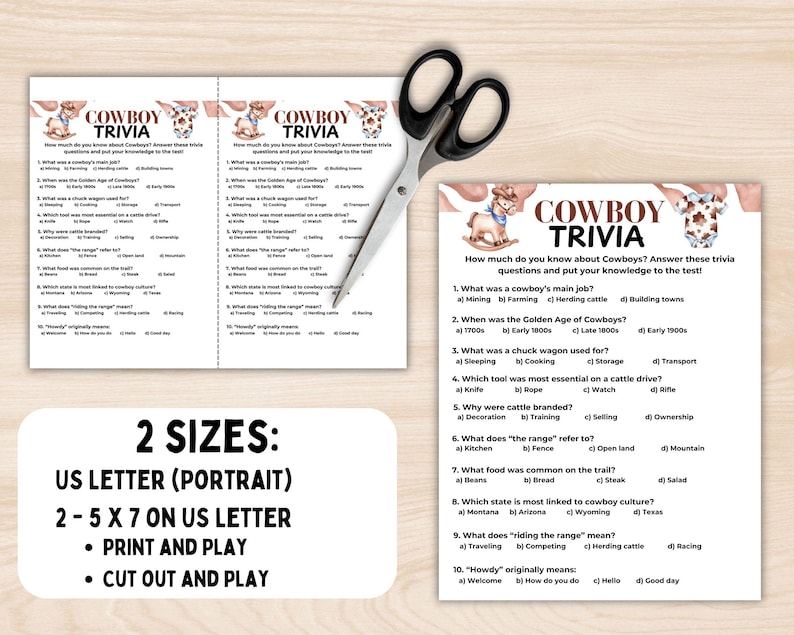 Cowboy Baby Shower Trivia Game Printable; Rodeo Baby Shower Activity ...