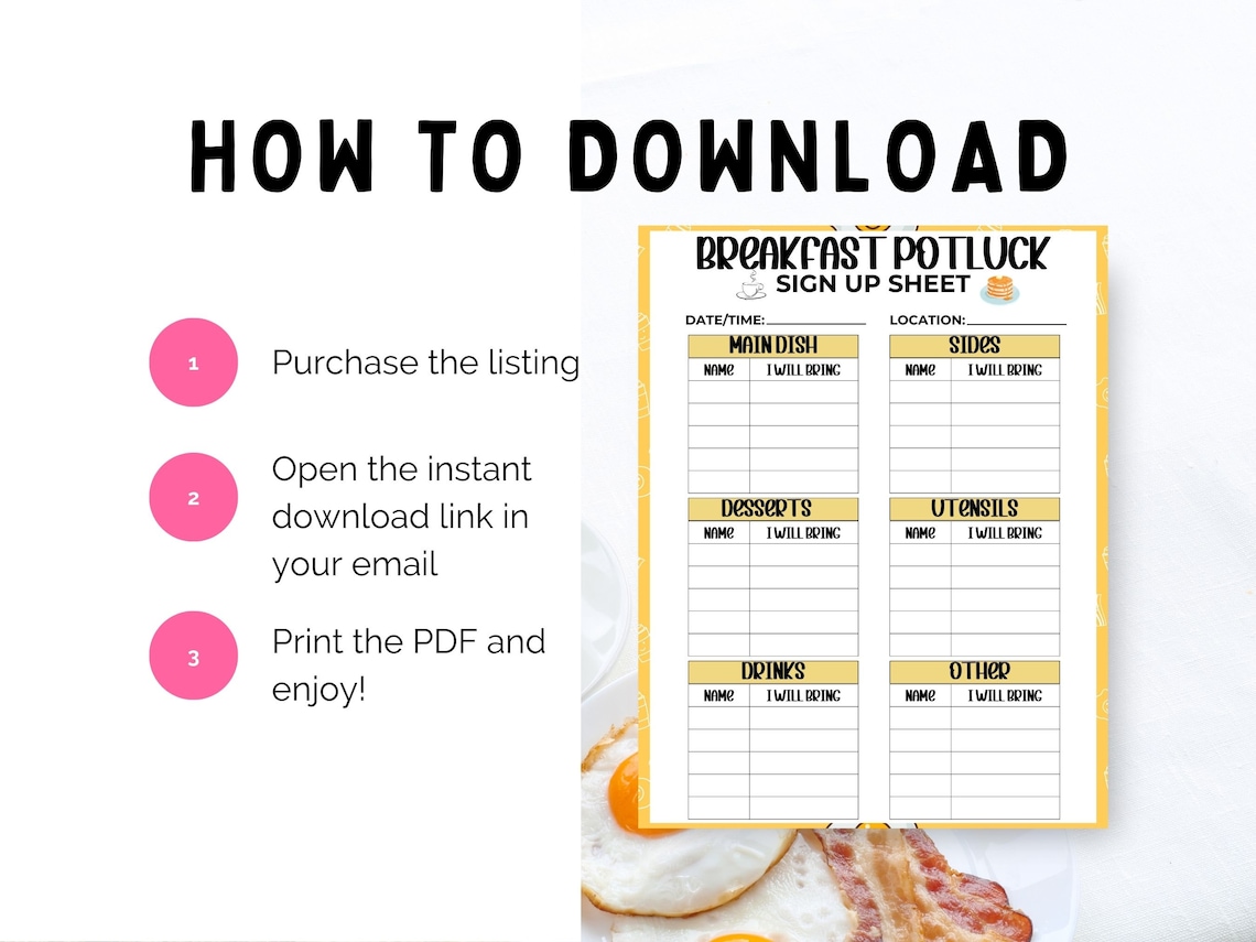 Breakfast Potluck Sign up Sheet PDF; Church Potluck; Office Potluck ...