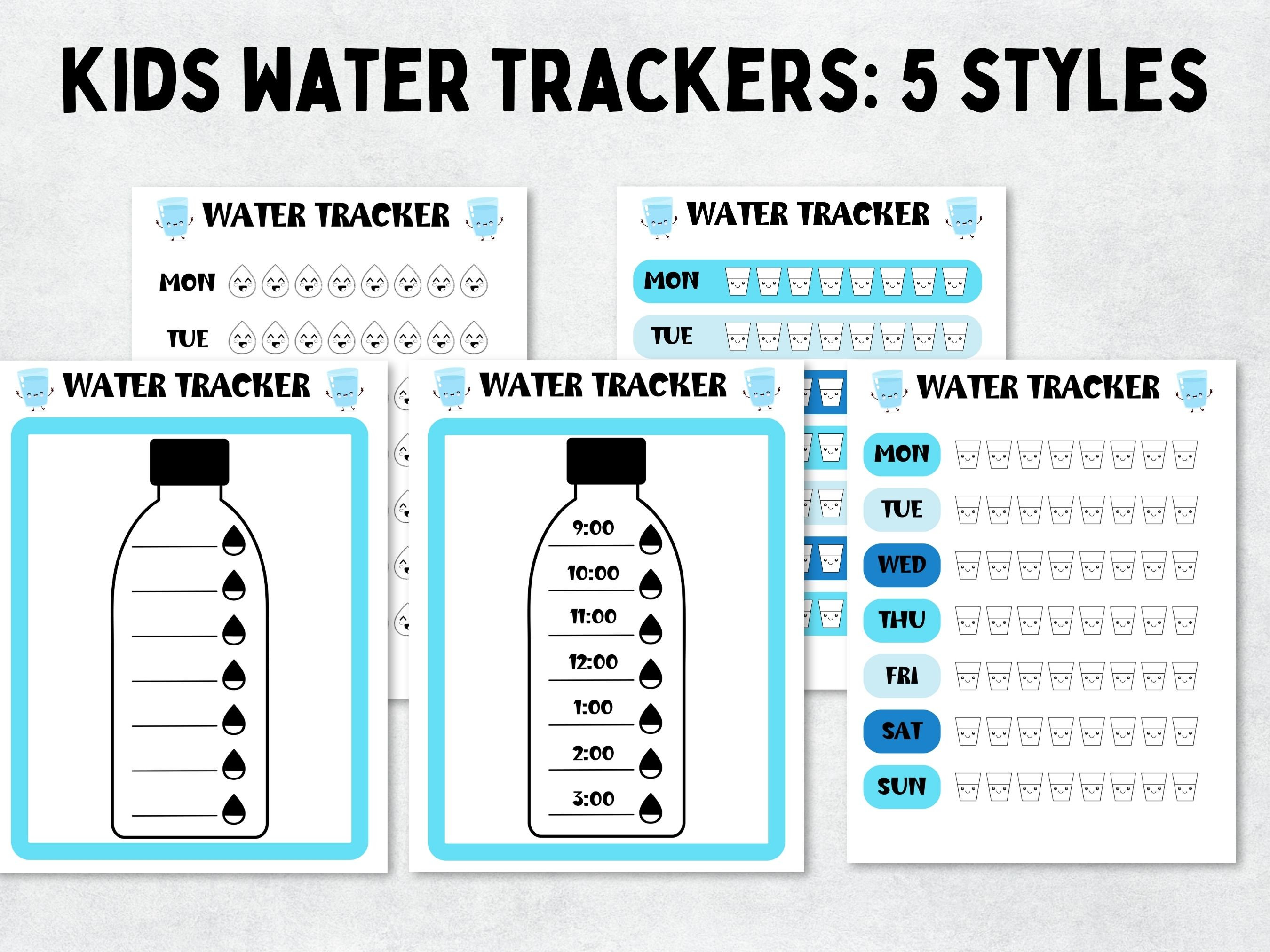 Kids Water Trackers With Hours; Kawaii Water Tracker Pdfs; Printable ...