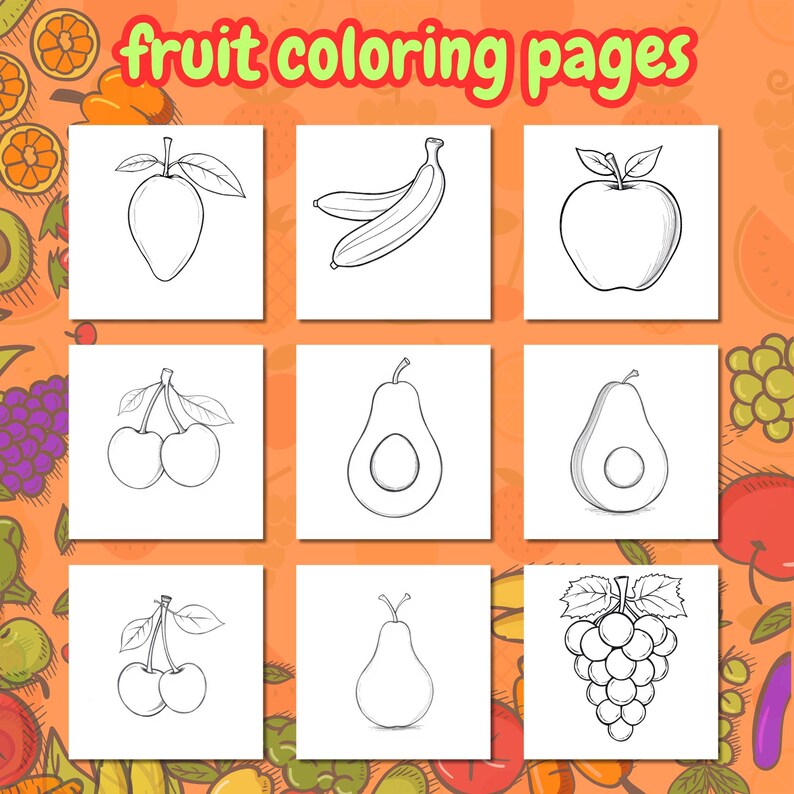 Fruits Coloring Pages for Kids, Printable Fruit Coloring Books, 50 ...