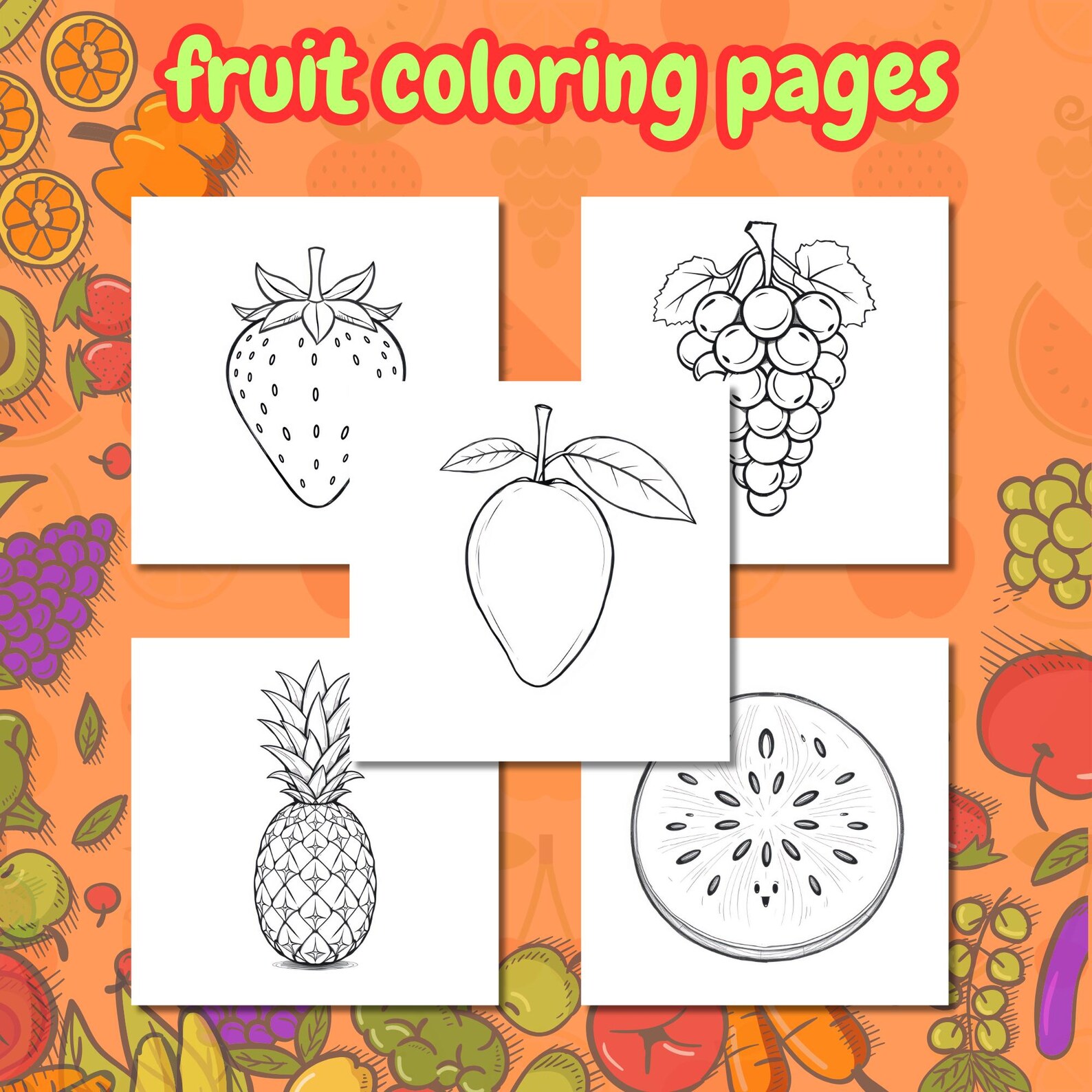 Fruits Coloring Pages for Kids, Printable Fruit Coloring Books, 50 ...