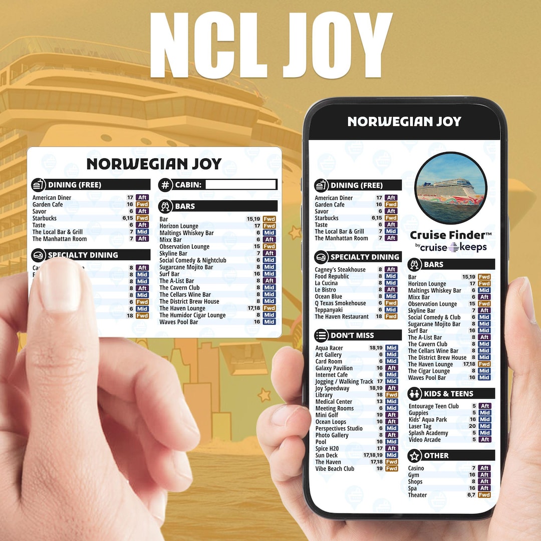 Norwegian Joy Cruise Deck Finder Cards: Phone & Printable Navigator ...