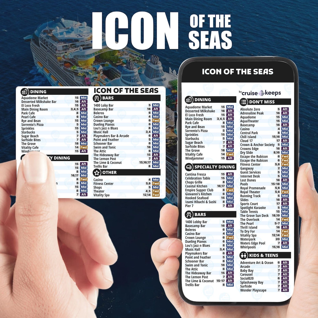 Icon of the Seas Cruise Ship Deck Finder Cards: Phone & Printable ...