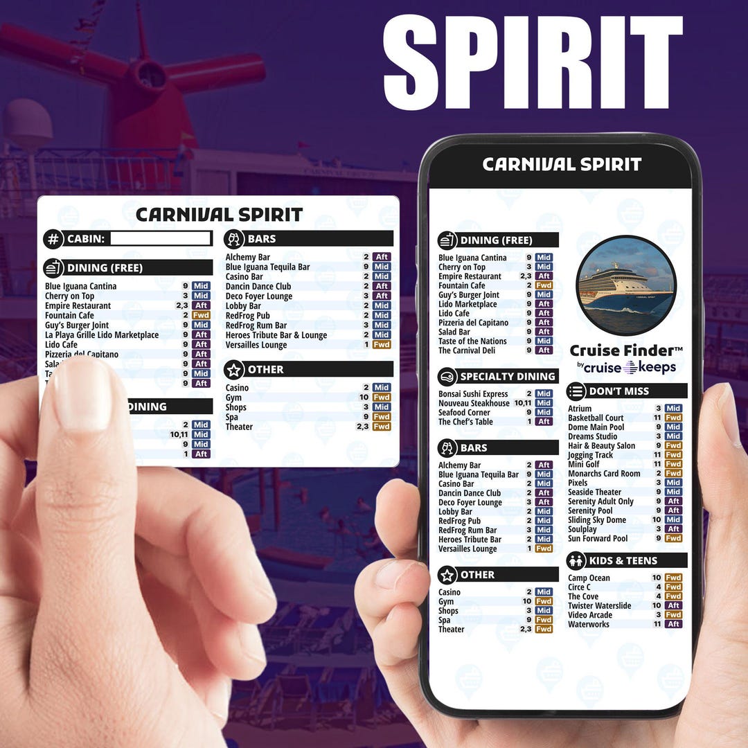 Carnival Spirit Cruise Deck Finder Cards: Phone & Printable Navigator ...