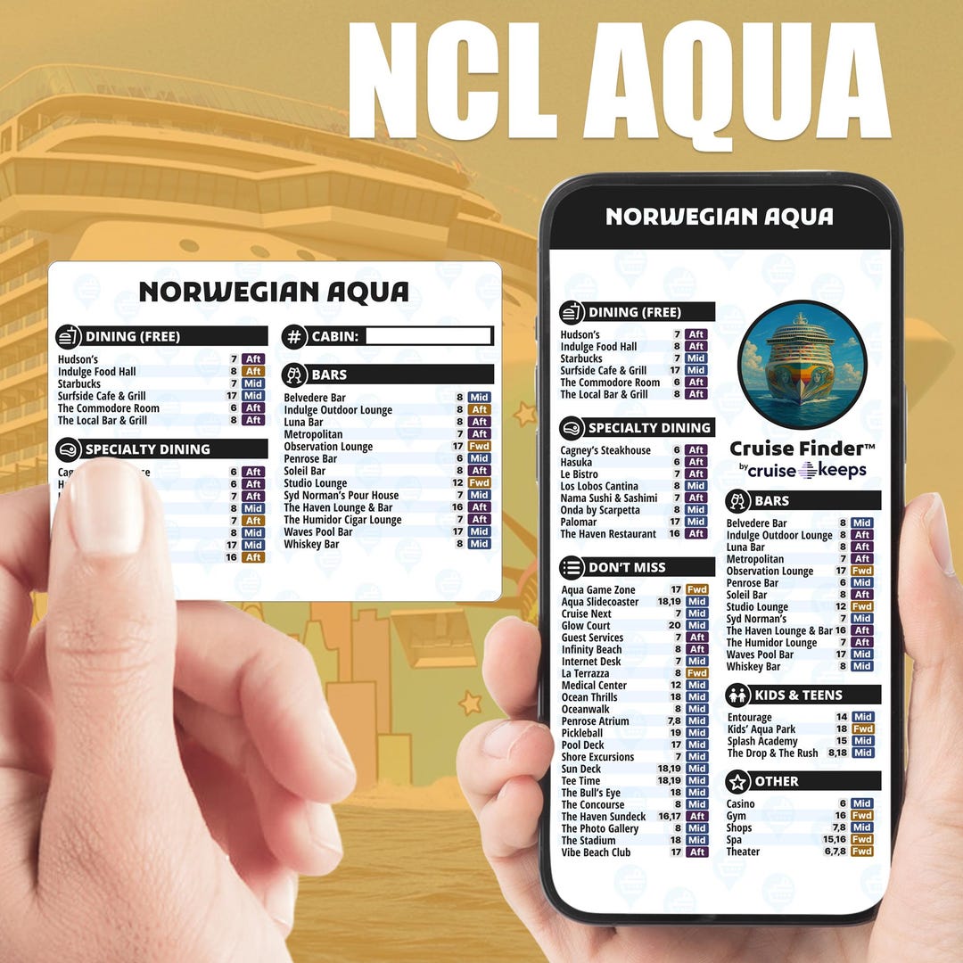 Norwegian Aqua Cruise Deck Finder Cards: Phone & Printable Guide ...