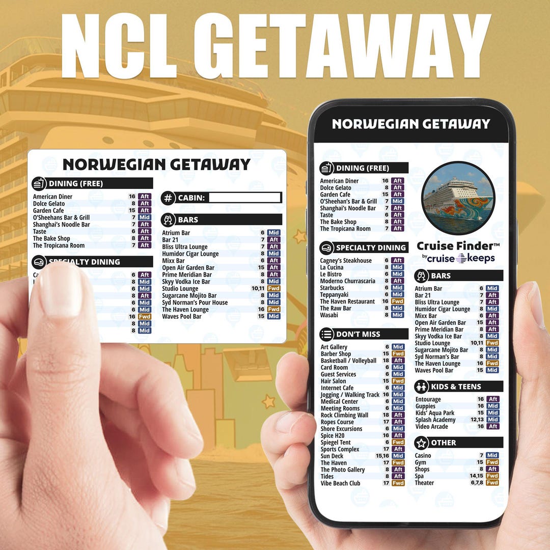 Norwegian Getaway Cruise Deck Finder Cards: Phone & Printable (digital ...