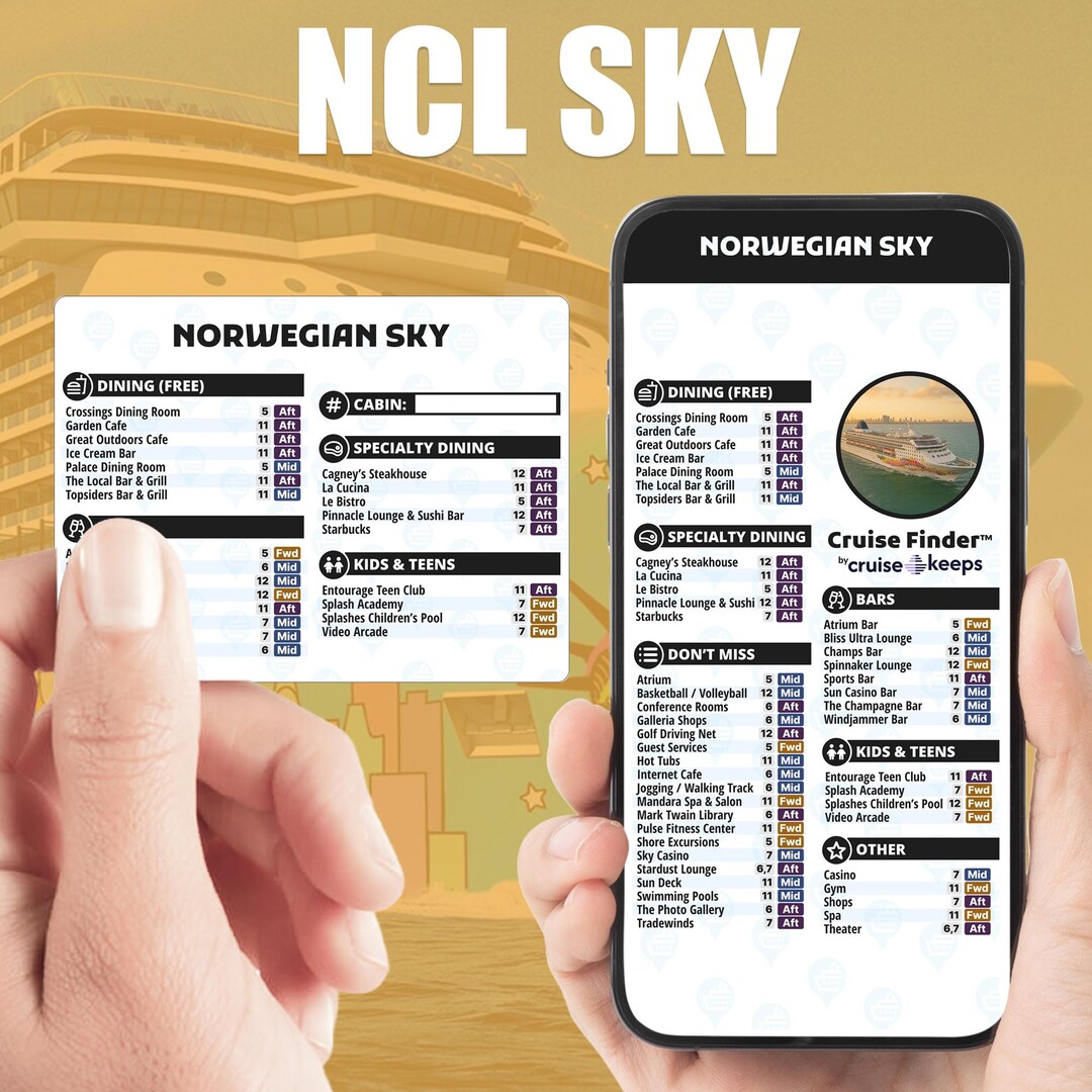Norwegian Sky Cruise Deck Finder Cards: Phone & Printable Ship Maps ...