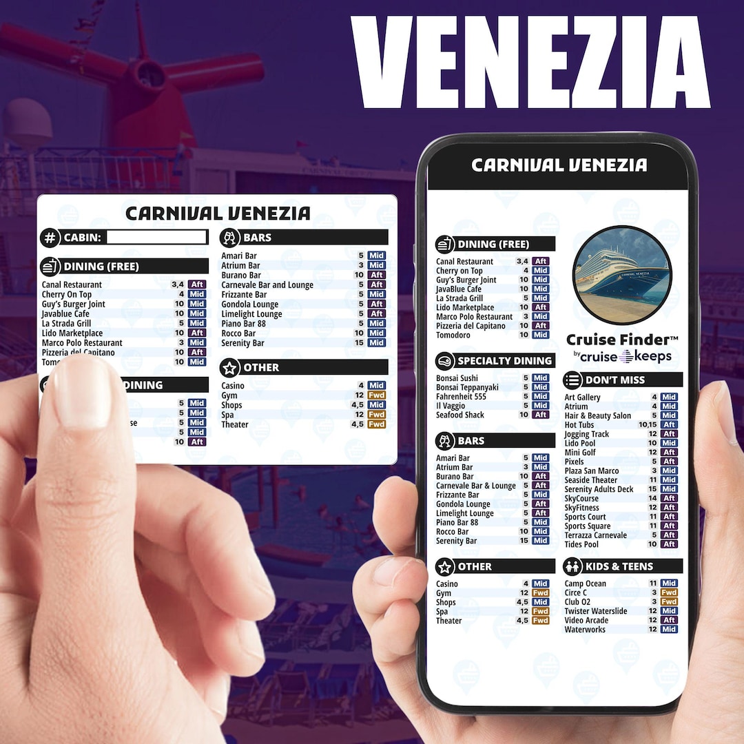 Deck Finder Cards for Carnival Venezia Gras Ship - Cruise Feature ...