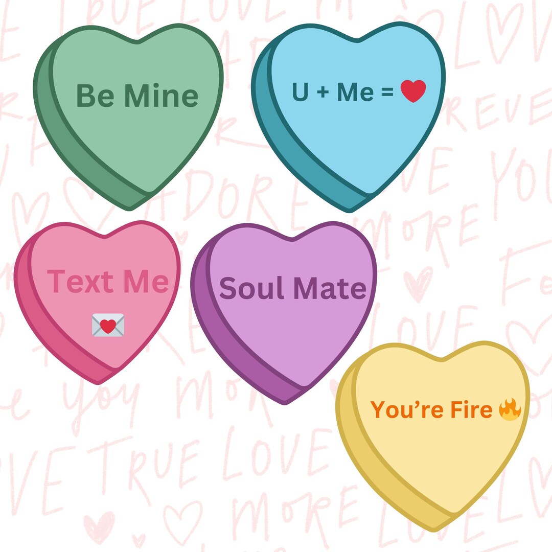 Conversation Hearts PNG Bundle Valentine's Day Clipart for Cricut ...