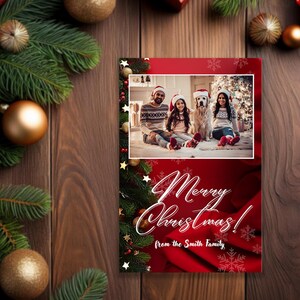 Editable Photo Christmas Card Template, Modern Printable Photo Holiday ...