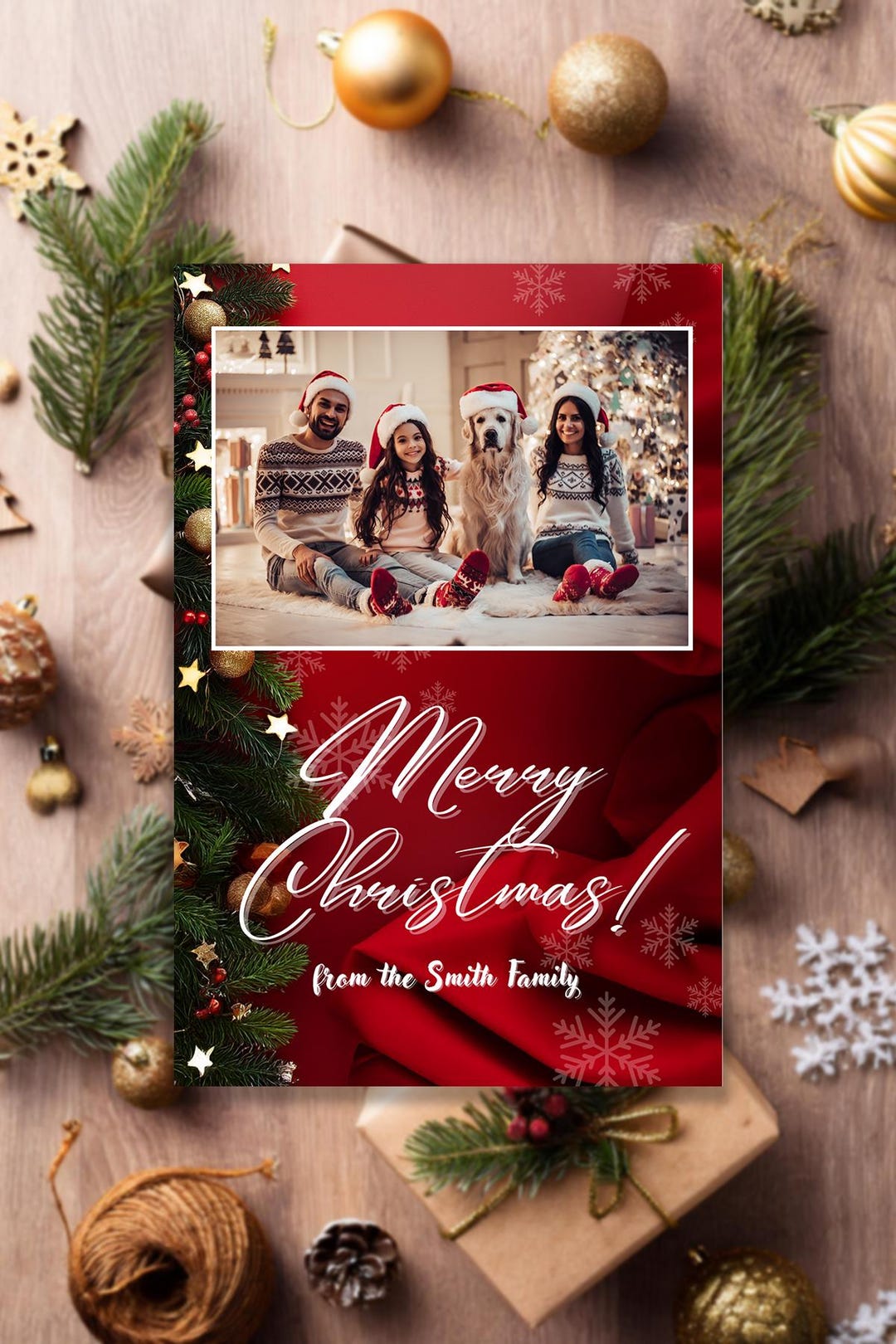 Editable Photo Christmas Card Template, Modern Printable Photo Holiday ...
