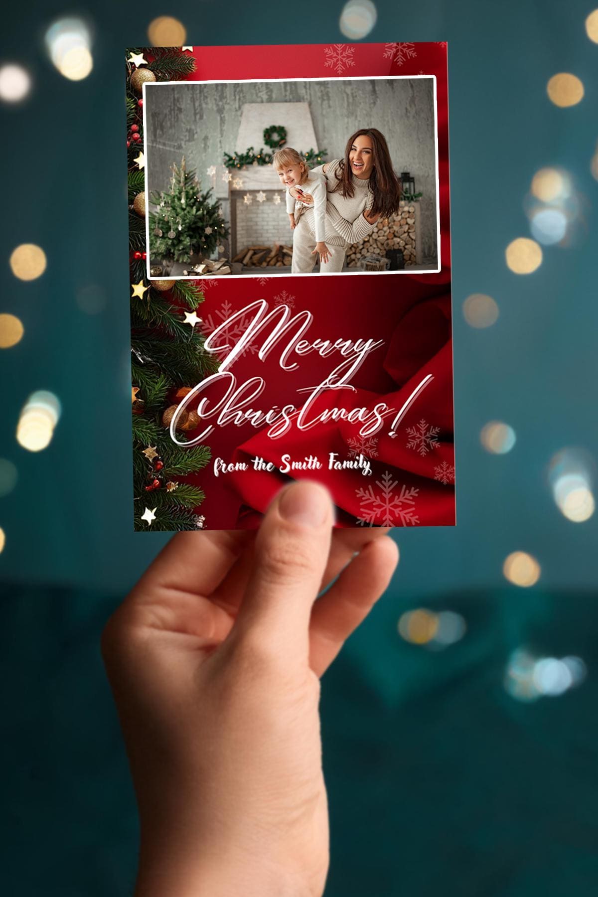 Editable Photo Christmas Card Template, Modern Printable Photo Holiday ...