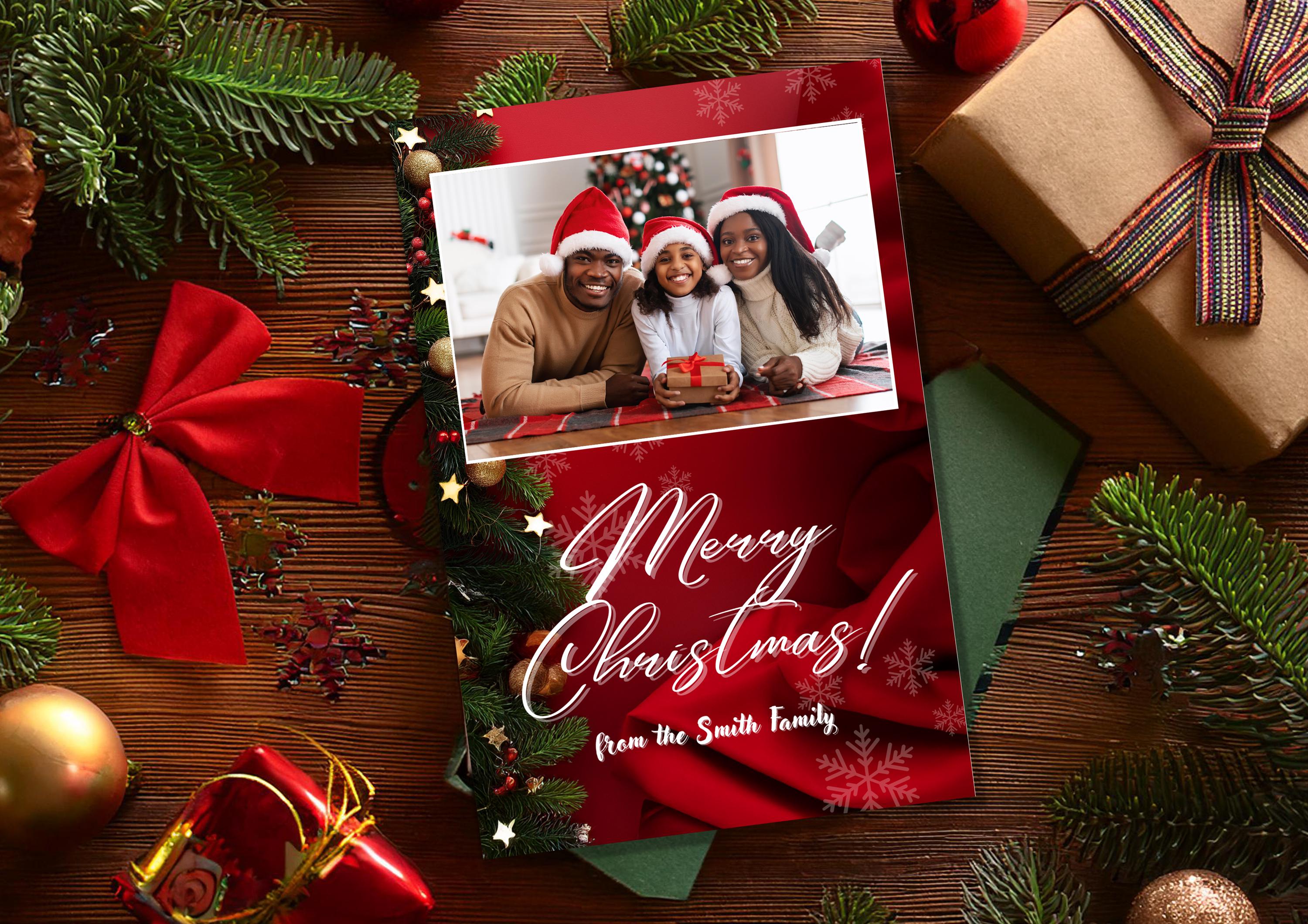 Editable Photo Christmas Card Template, Modern Printable Photo Holiday ...