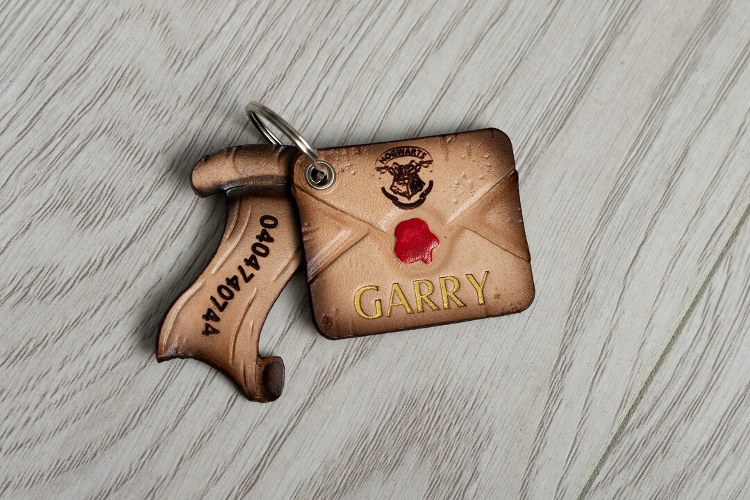 Hogwarts Letter Dog Tag Name ID for Collar Customised Natural Tooled ...