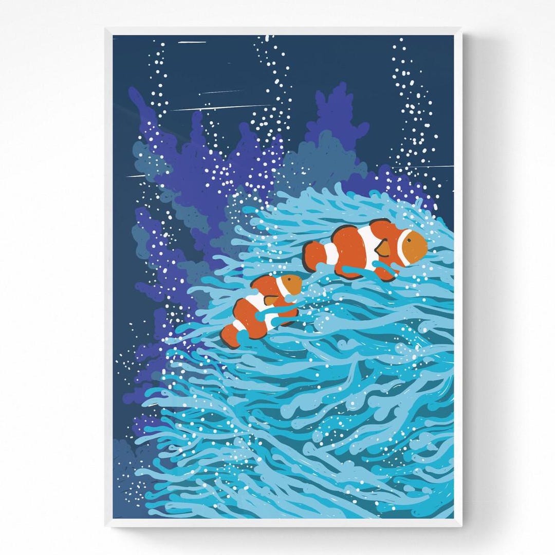 Clownfish Print: Underwater Marine Life Art, Kids Room Wall Decor ...