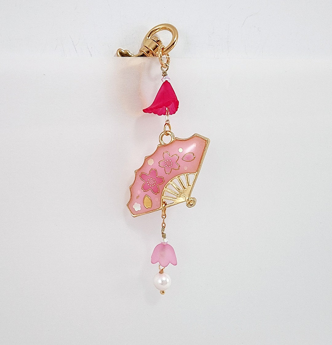 Sakura Fan Purse Charm, UV Resin Folding Fan Bag Charm, Japanese Style ...