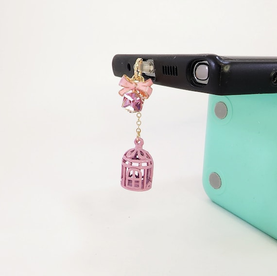 Bird Cage Cell Phone Charm Pink Bird Cage Dust Plug UV Resin - Etsy