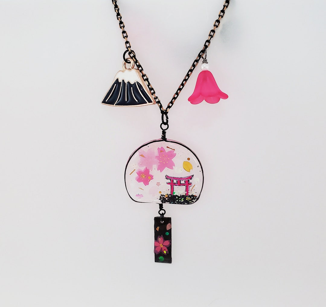 Torii Gate and Sakura Themed Purse Charm, Japanese Style Wind Chime ...