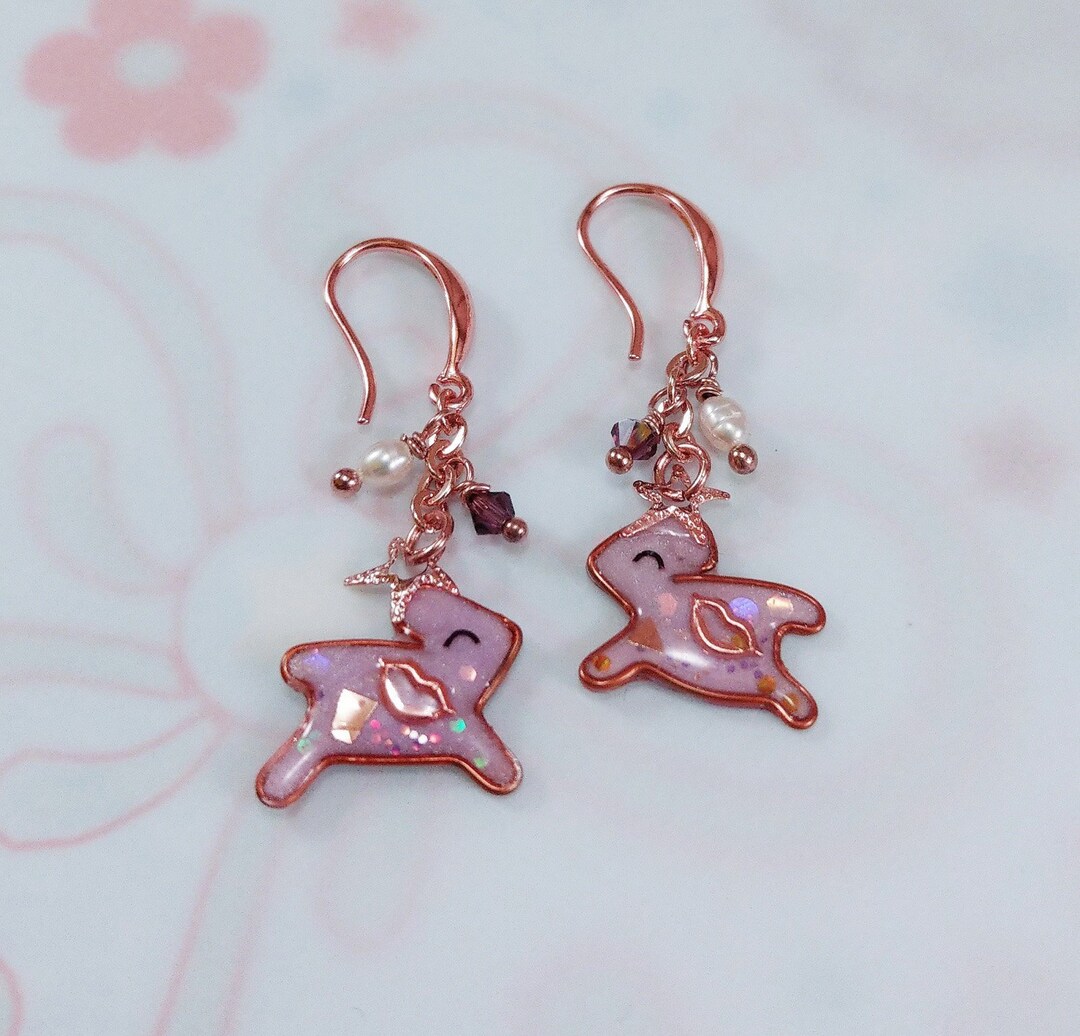 Rose Gold Wired Lamb Earrings UV Resin Little Lamb Earrings - Etsy