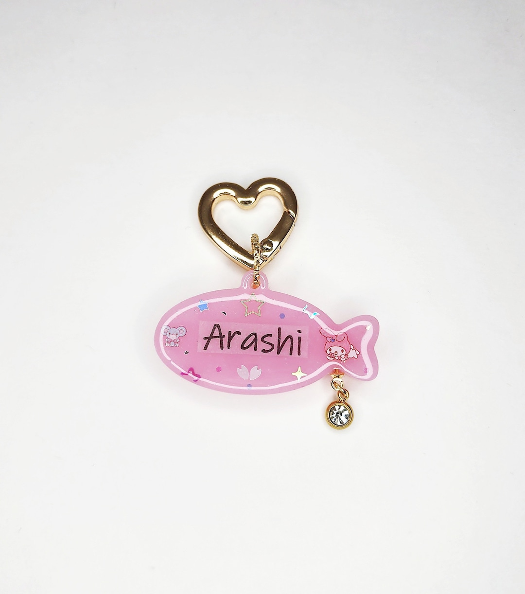 Pastel Pink Fish Custom Pet Tag, Kawaii Characters Pet ID Tag, UV Resin ...