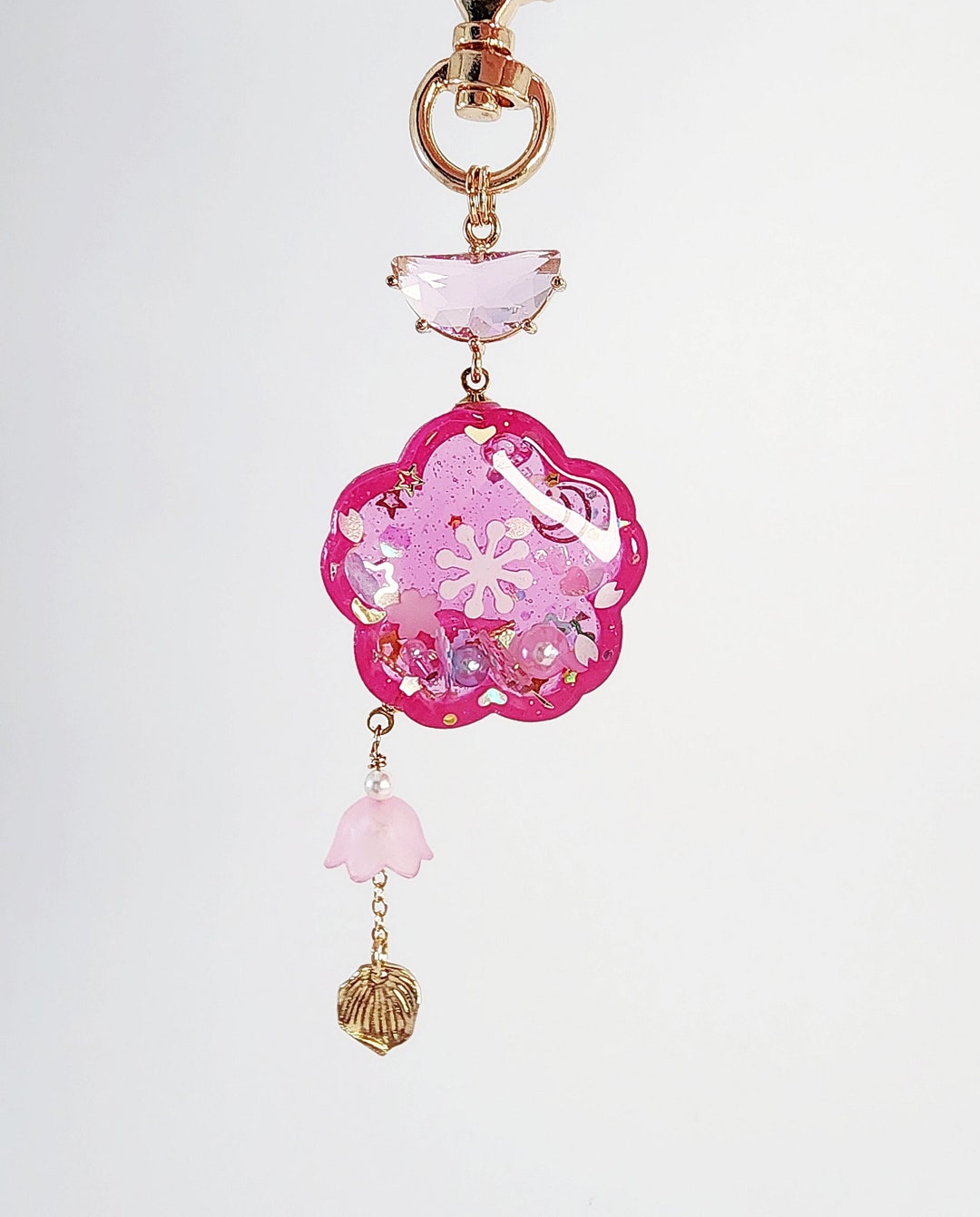 Small Sakura Shaker Charm, Magenta Sakura Shaker Charm, UV Resin Sakura ...