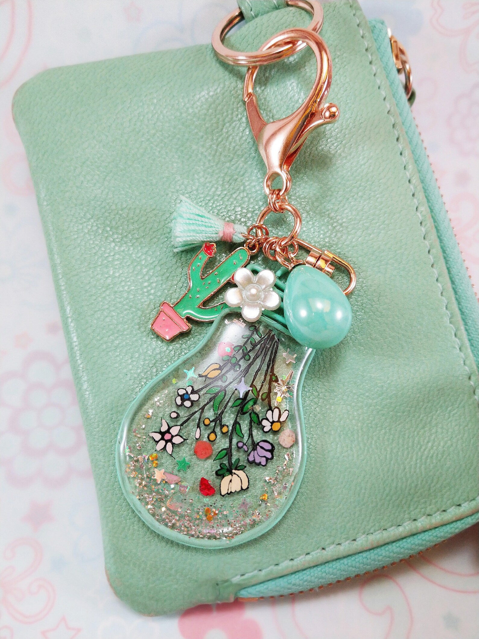 Hand Wired Terrarium Bulb Purse Charm Turquoise Flower Light - Etsy