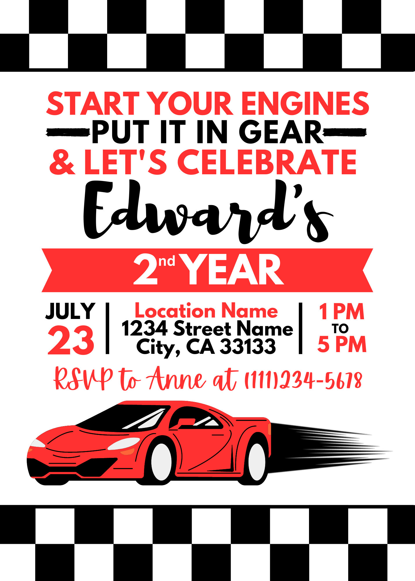 5x7 Car Themed Birthday Invitation Editable Canva Template - Etsy