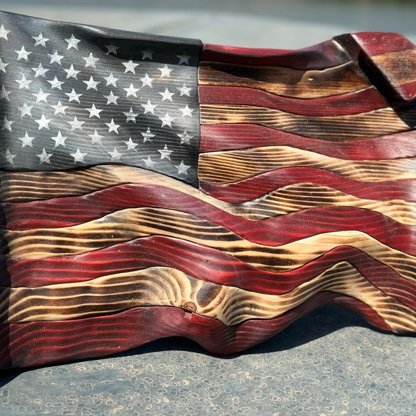 Wooden Wavy American Flag - Etsy