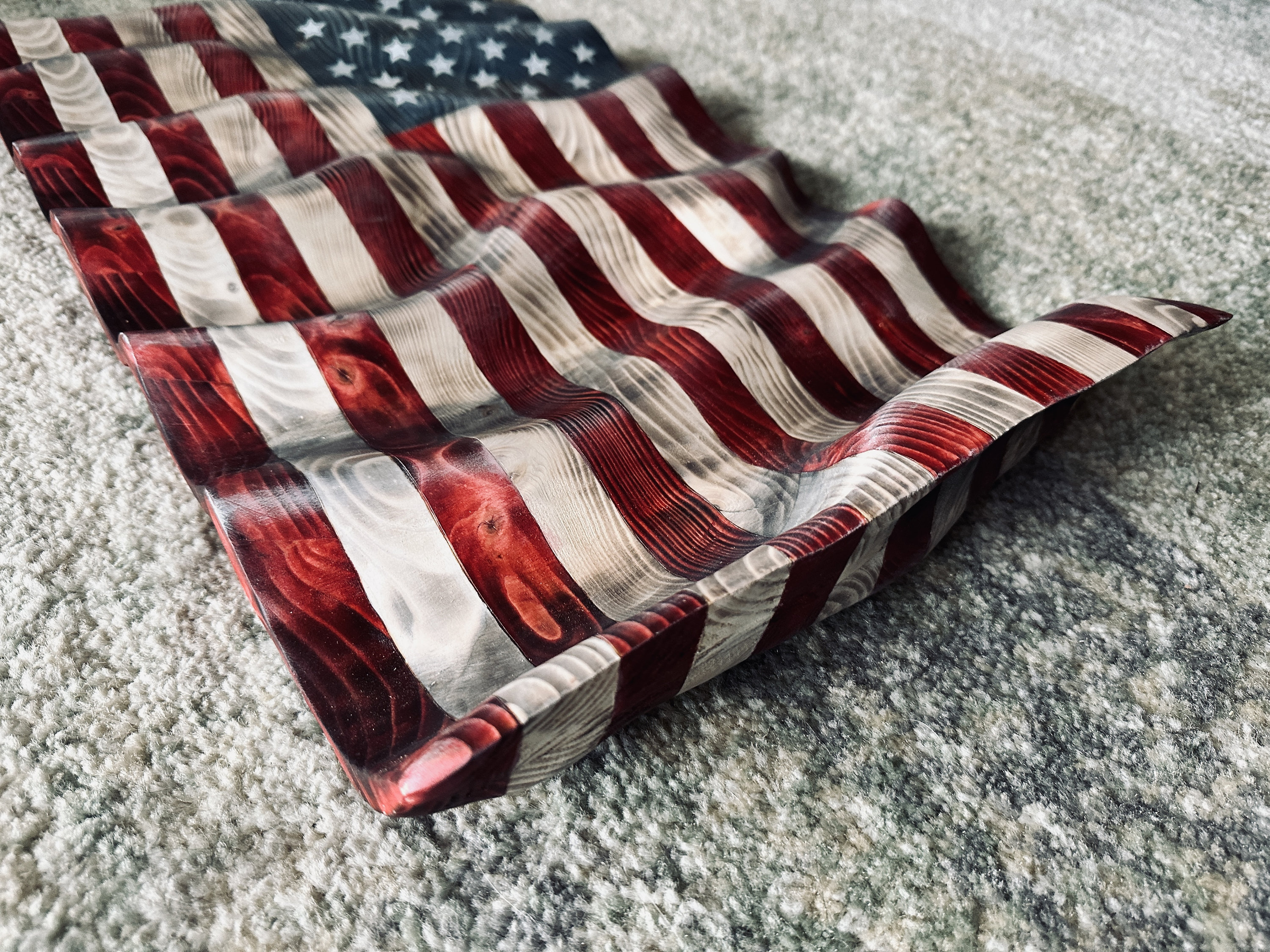 Handcrafted Carved American Wavy Flag - Etsy