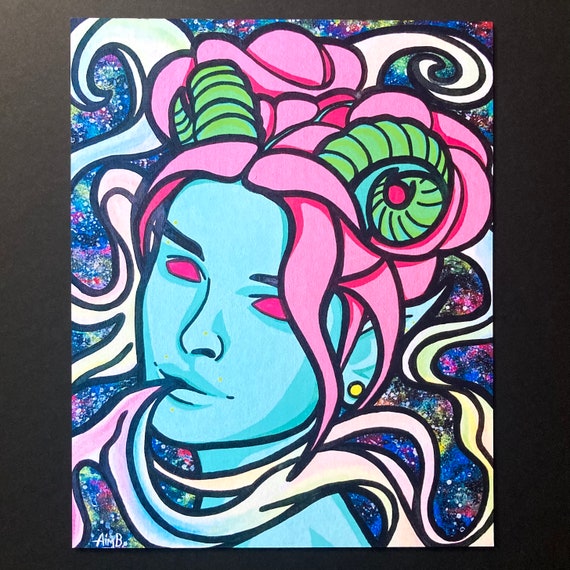 Space Demon Alien Art Print Cannabis Framed Art Smoke and | Etsy