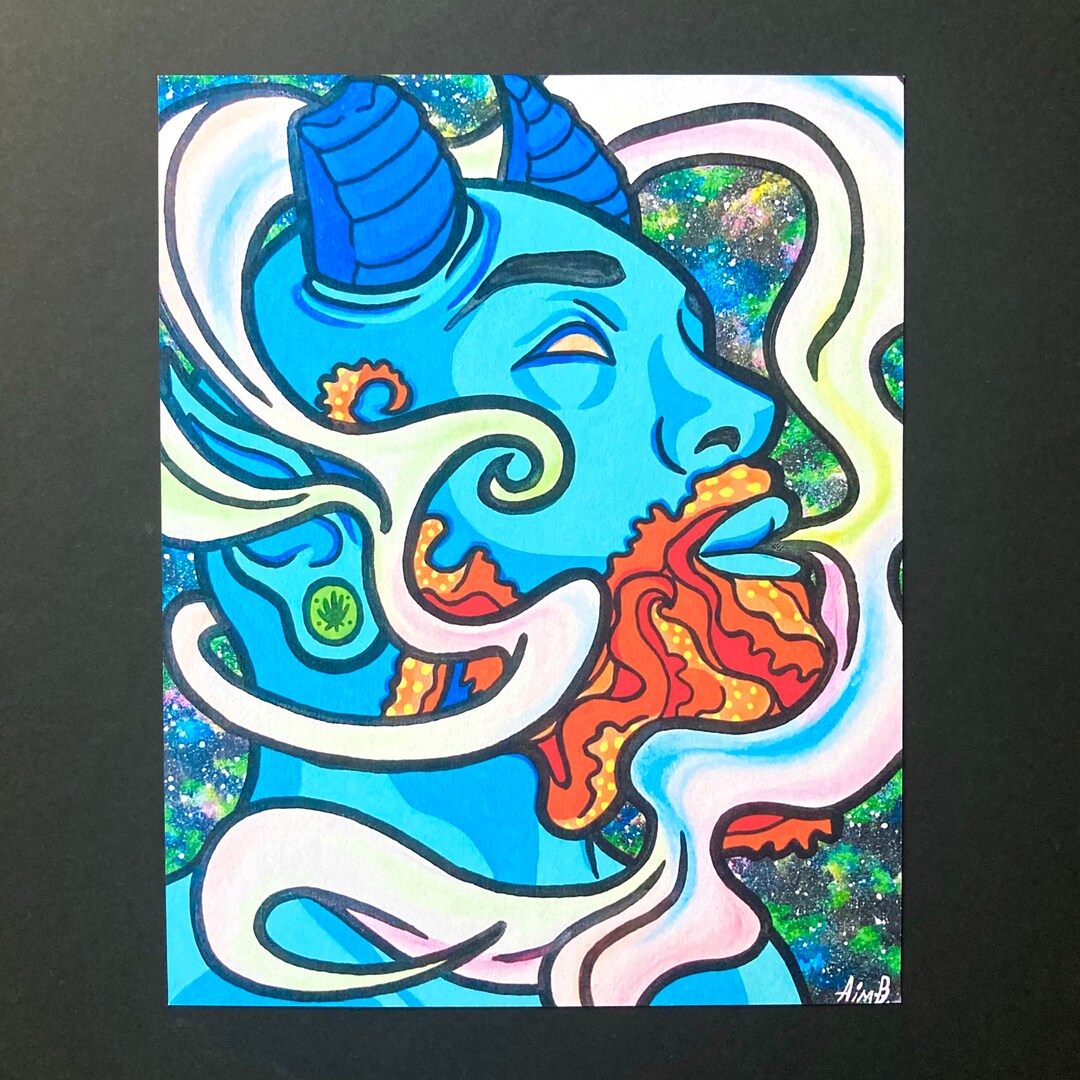 Space Demon Wall Art Print, Framed Art, Cannabis Stars Art, Stoner ...