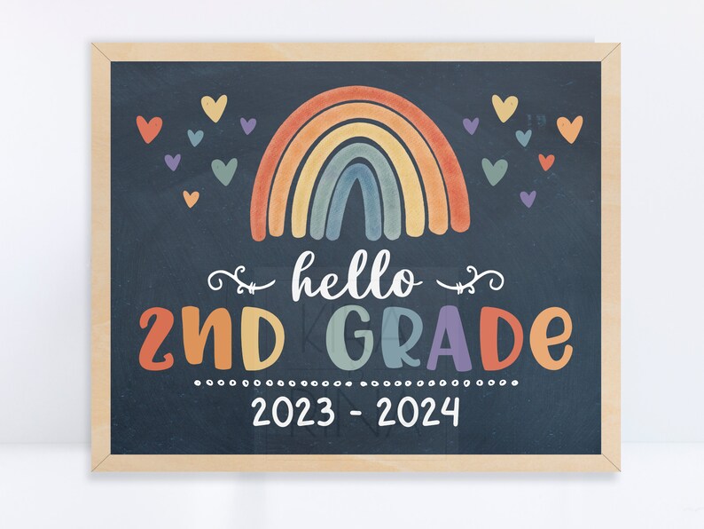 Rainbow 2nd Grade Printable Sign | Hello 2nd Grade Sign | Digital ...