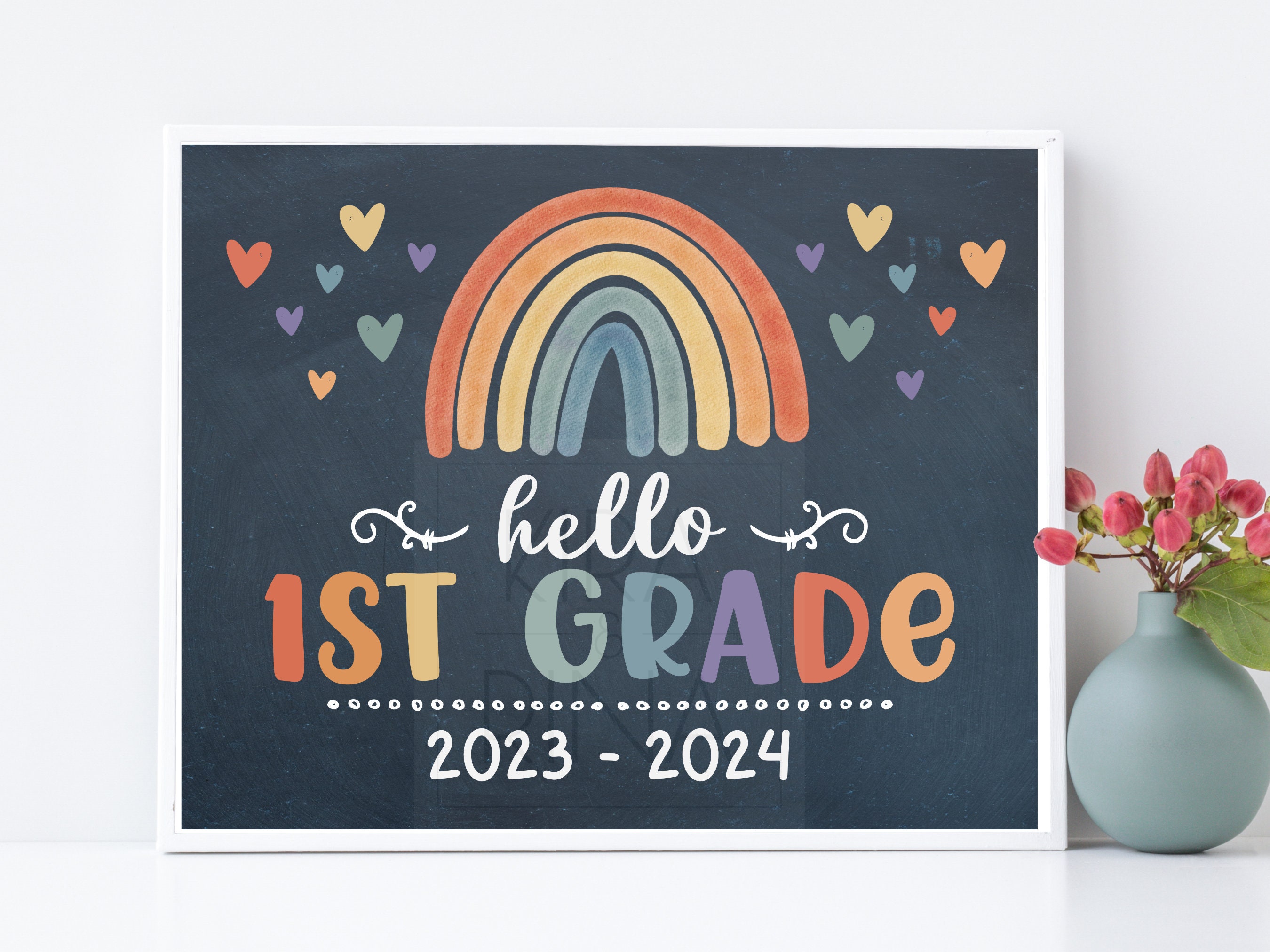 Rainbow 1st Grade Printable Sign | Hello 1st Grade Sign | Digital ...