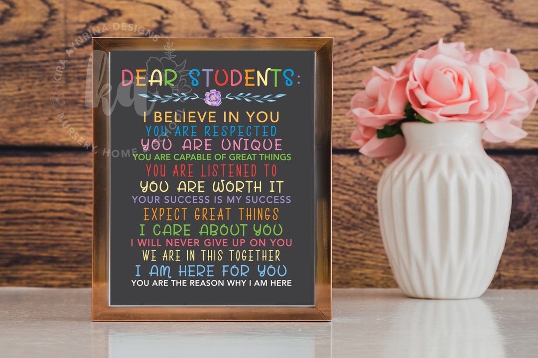 Dear Students School Decor Print | School Poster | Black Background ...