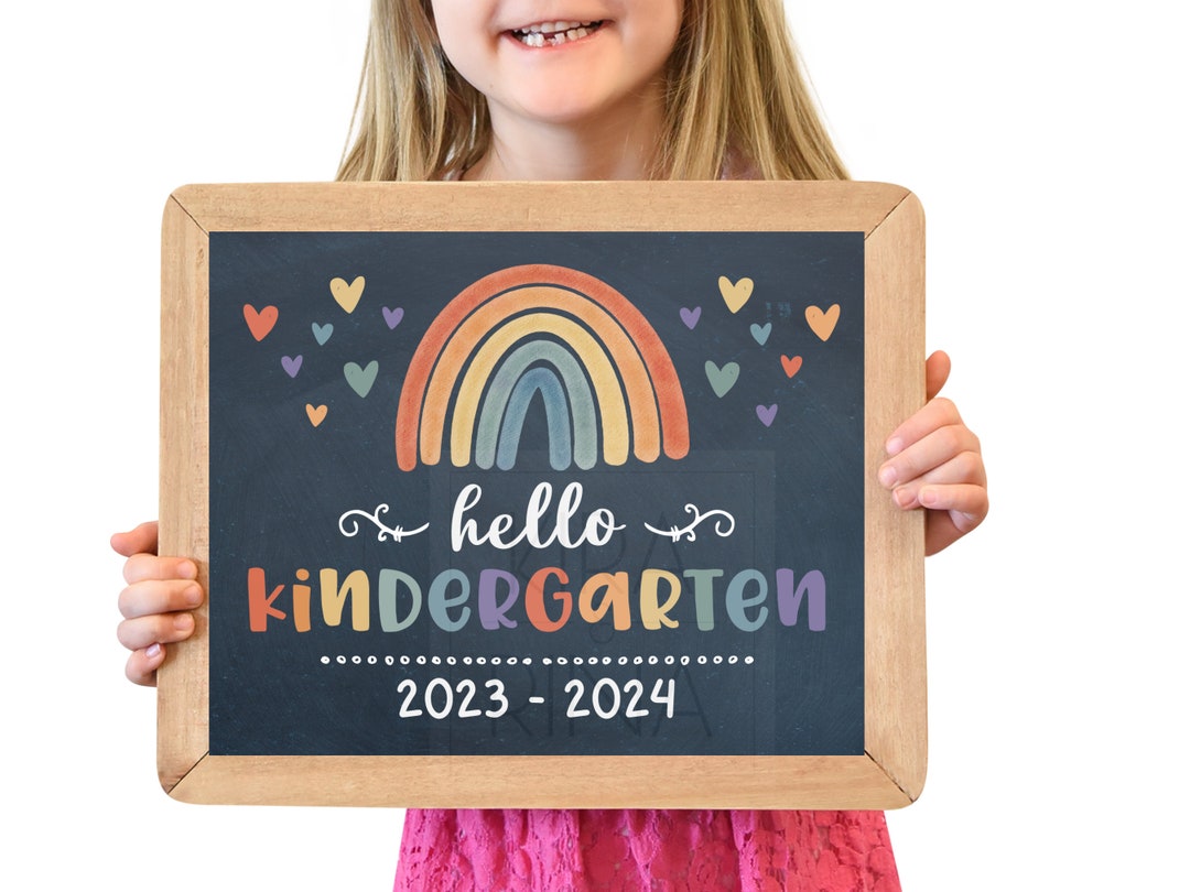 Rainbow Kindergarten Printable Sign | Hello Kindergarten Sign | Digital ...