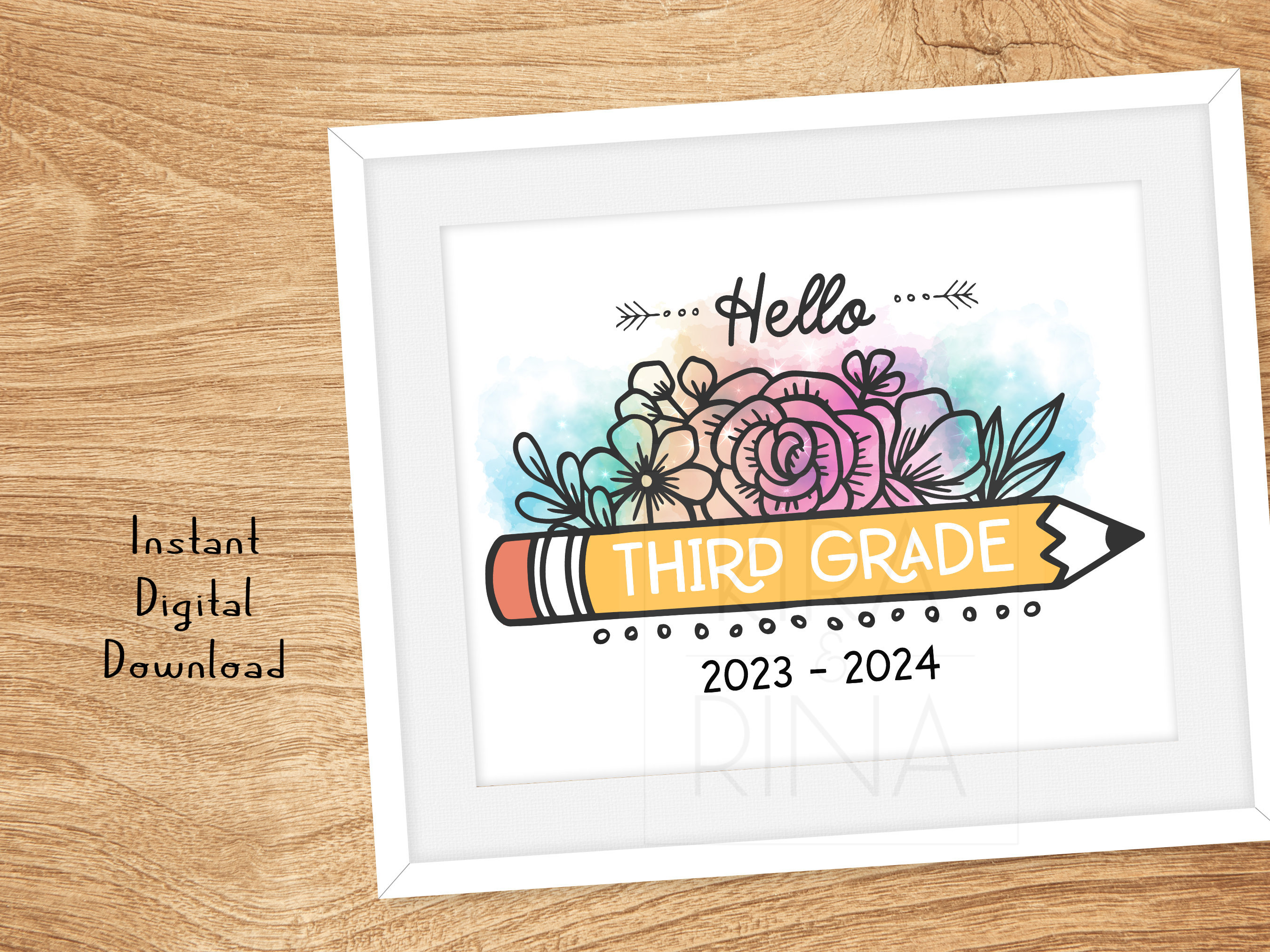 Pencil Flower Third Grade Printable Sign | Hello 3rd Grade Sign ...