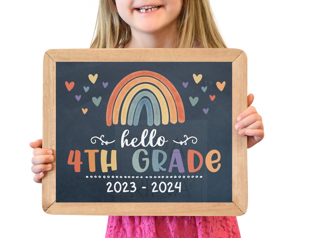 Rainbow 4th Grade Printable Sign | Hello 4th Grade Sign | Digital ...