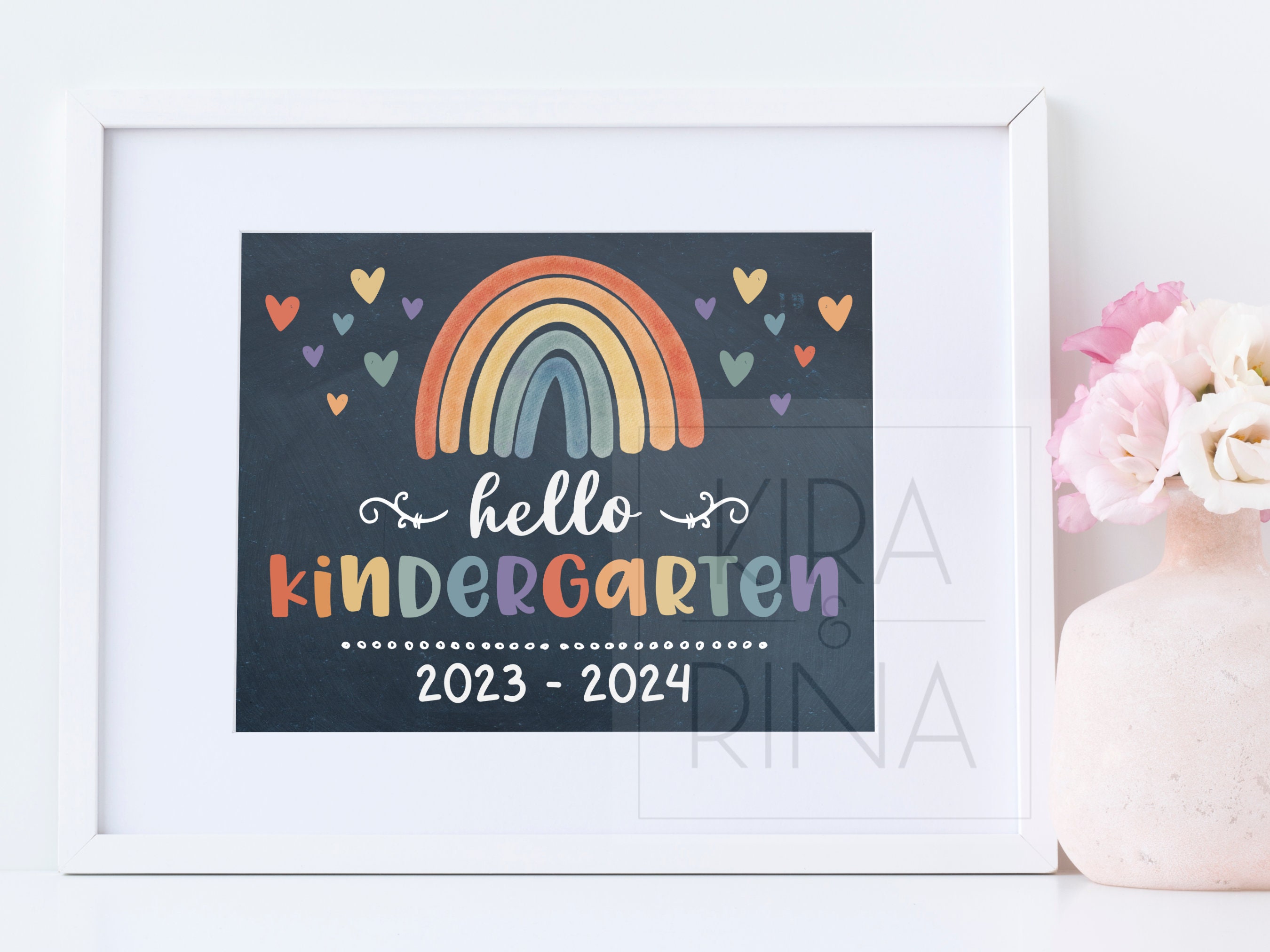 Rainbow Kindergarten Printable Sign | Hello Kindergarten Sign | Digital ...