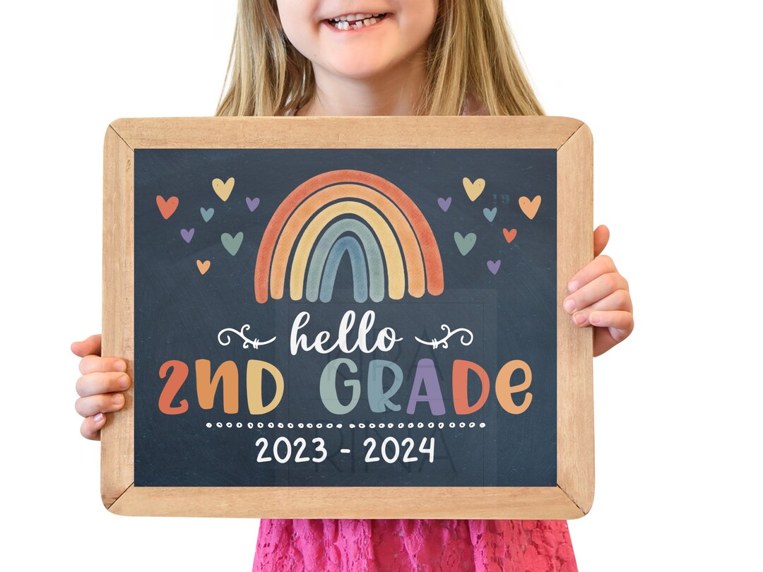 Rainbow 2nd Grade Printable Sign | Hello 2nd Grade Sign | Digital ...