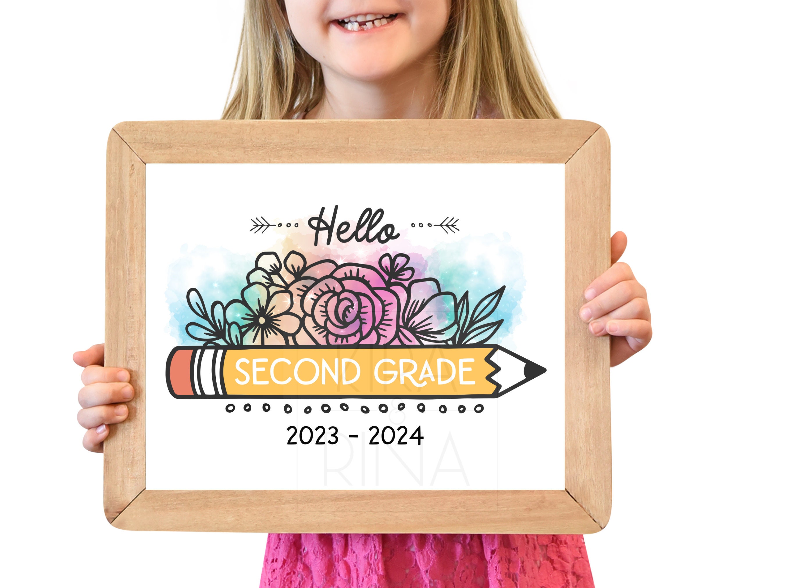 Pencil Flower Second Grade Printable Sign | Hello 2nd Grade Sign ...