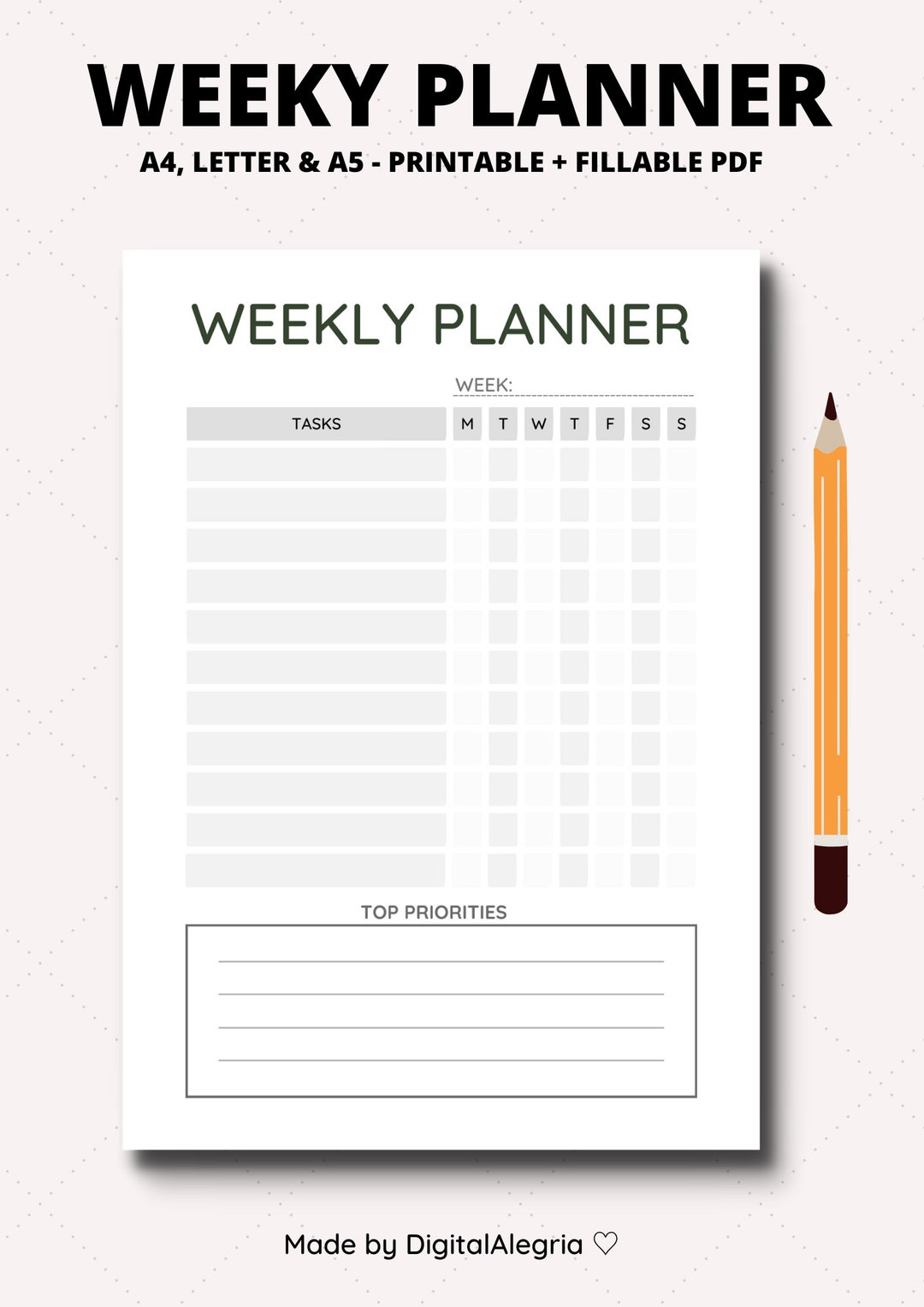 Weekly Planner Template Printable Weekly Agenda Planner - Etsy