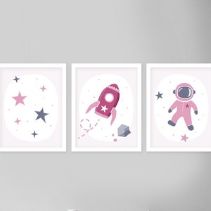 Pink Outer Space Astronaut Spaceship Printable Wall Art Pink | Etsy
